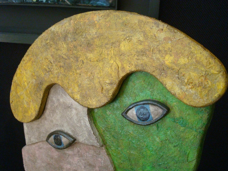Mid-Century Wooden Face Sculpture of Two People Talking For Sale at 1stDibs