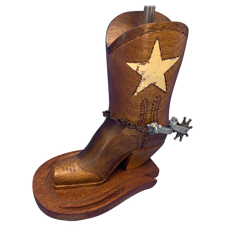 Mid Century Wooden Lone Star Cowboy Boot Table Lamp at 1stDibs