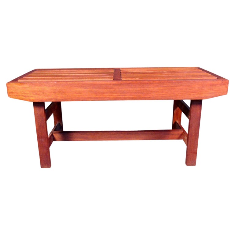 Mid-Century Wooden Slat Bench For Sale at 1stDibs