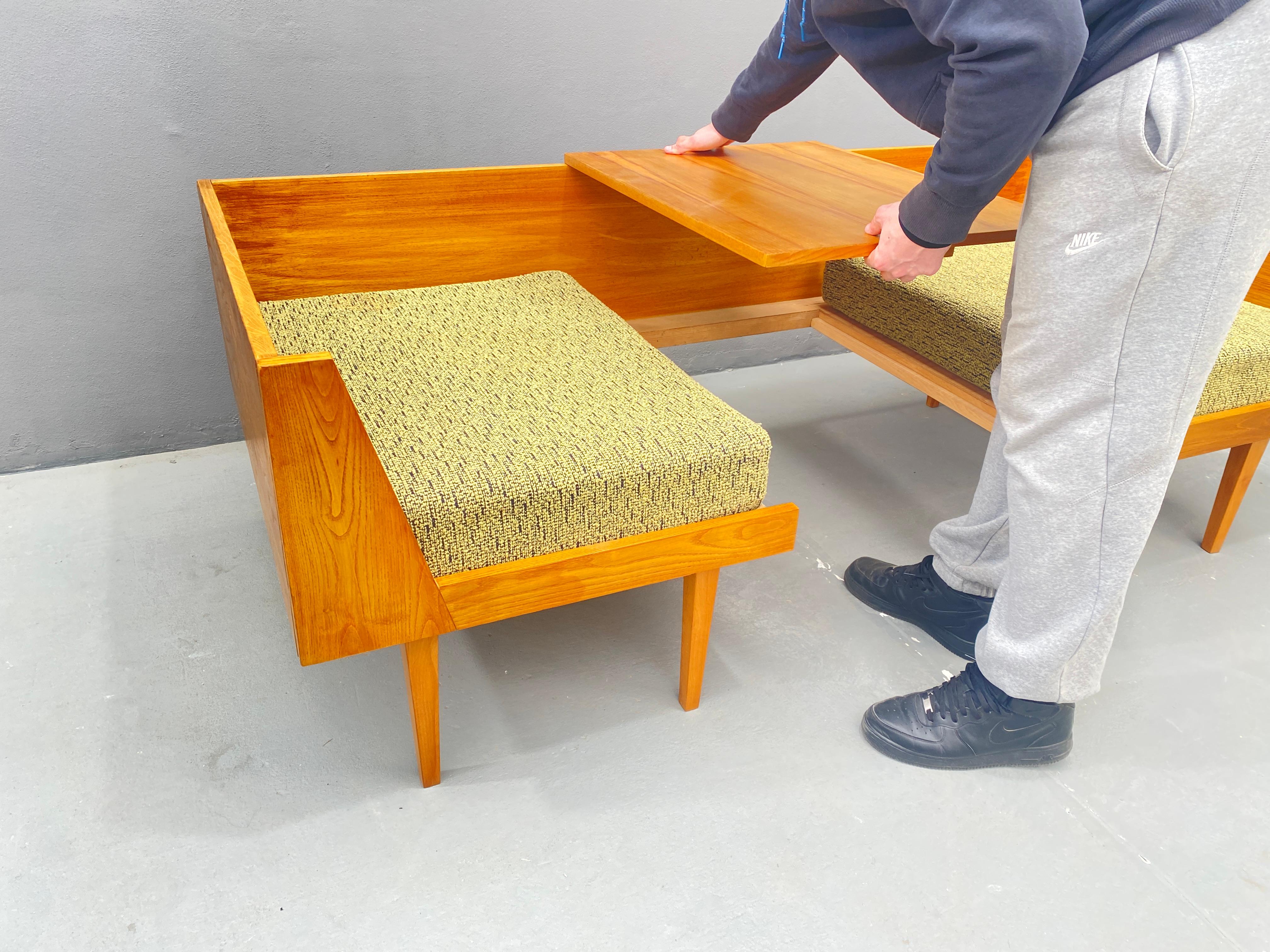 Mid century wooden Sofa with side Table – Modular Design, 1970's For ...