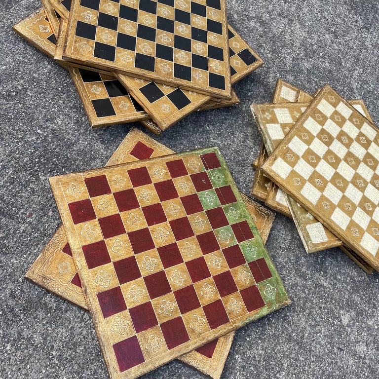 Mid Century Wooden Tiles, Hand Painted Checkerboard Design, Gold ...