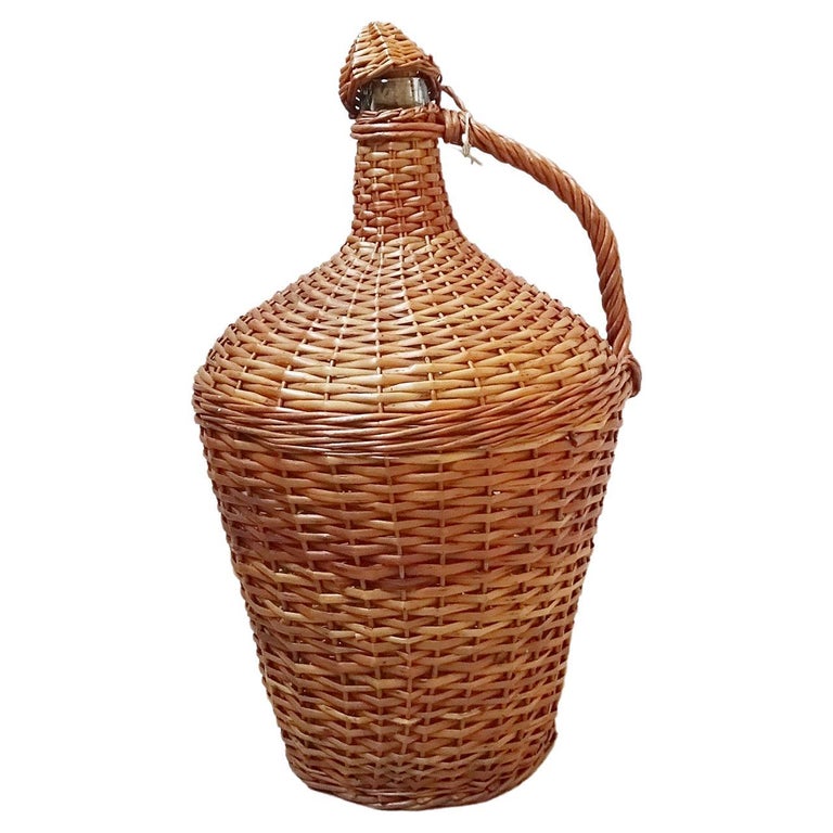 Mid Century Woven Basket Demijohn Wine Bottle Vase, France, 1960s For ...