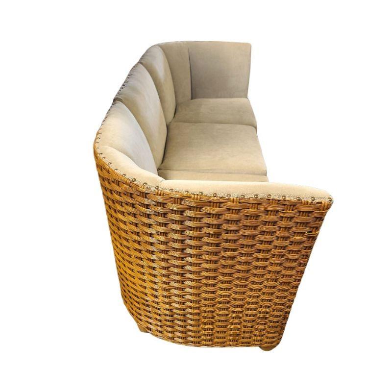 Mid Century Woven Wicker Sectional Dinner Booth, Pair For Sale at 1stDibs
