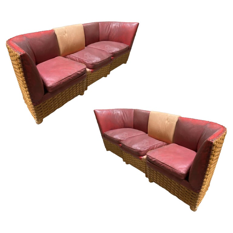 Mid Century Woven Wicker Sectional Dinner Booth, Pair at 1stDibs
