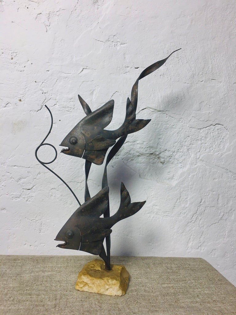 Abstract Mid-Century Wrought Iron "Fish" Sculpture For Sale at 1stDibs