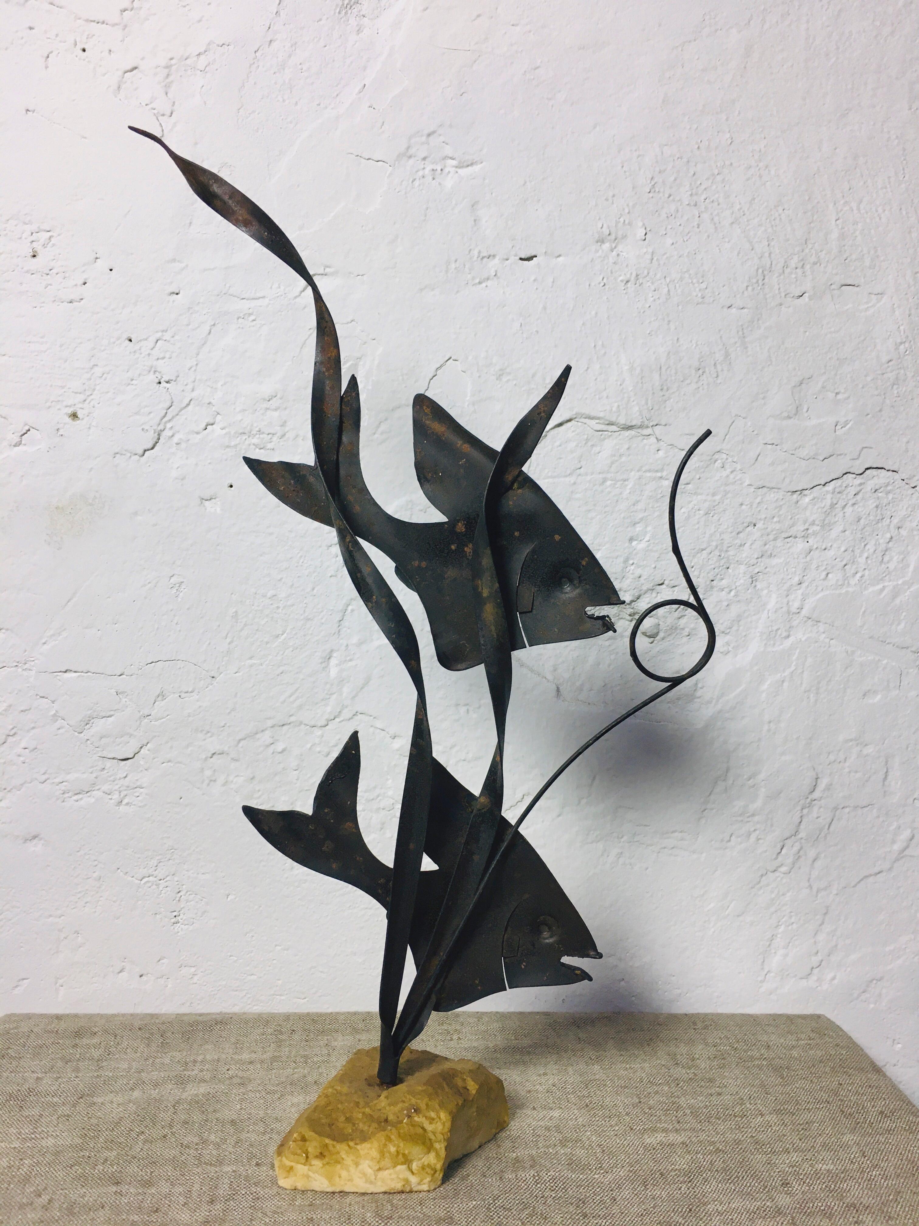 Abstract Mid-Century Wrought Iron "Fish" Sculpture For Sale at 1stDibs