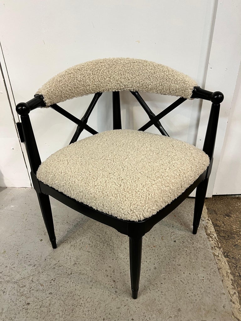 Mid Century X-back Wood and Boucle Dining Chairs on Tripod Base Set of ...