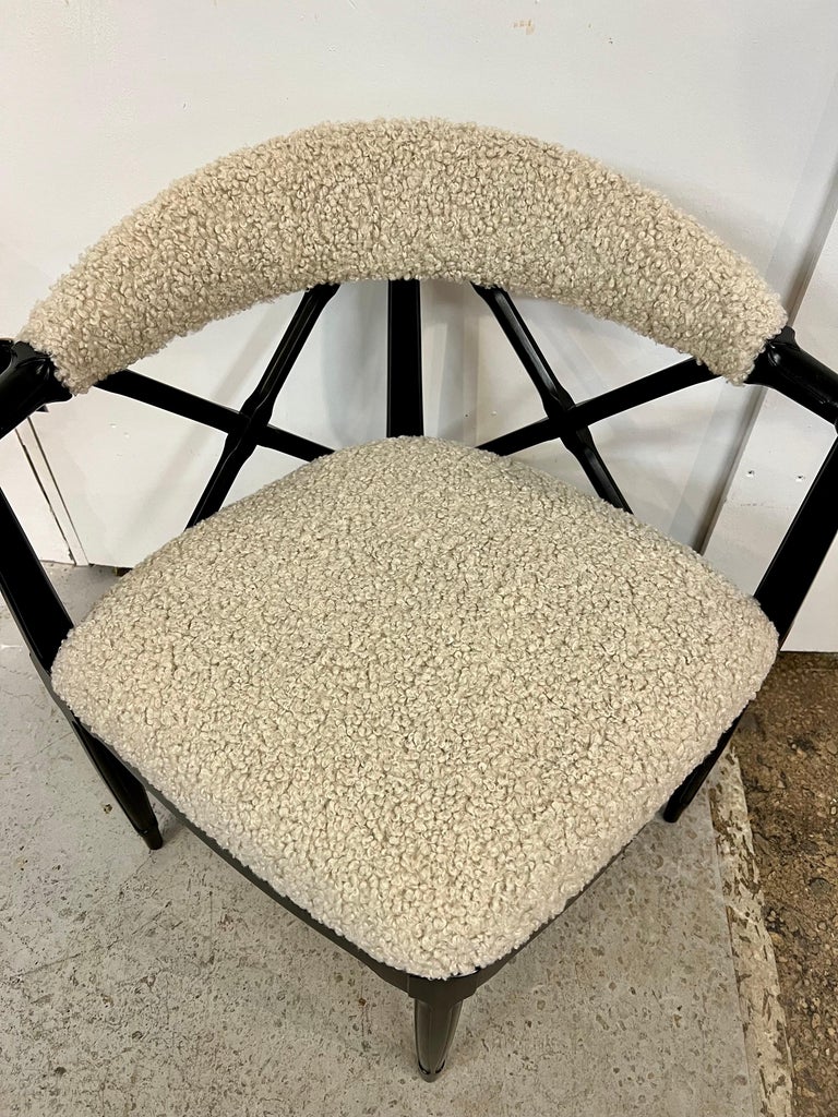 Mid Century X-back Wood and Boucle Dining Chairs on Tripod Base Set of ...
