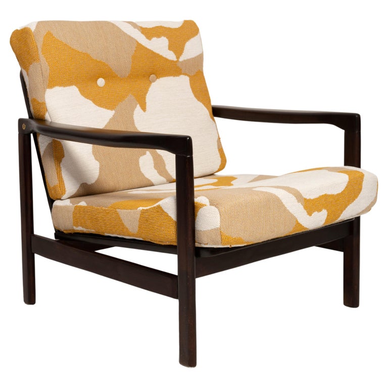 Mid Century Yellow and White Camouflage Armchair, Zenon Baczyk, Poland ...