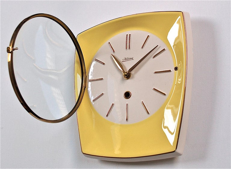 Midcentury Yellow Ceramic Wall Clock by Kaiser at 1stDibs