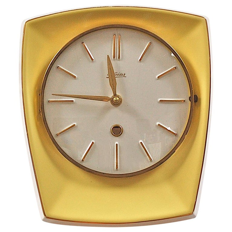 Midcentury Yellow Ceramic Wall Clock by Kaiser at 1stDibs