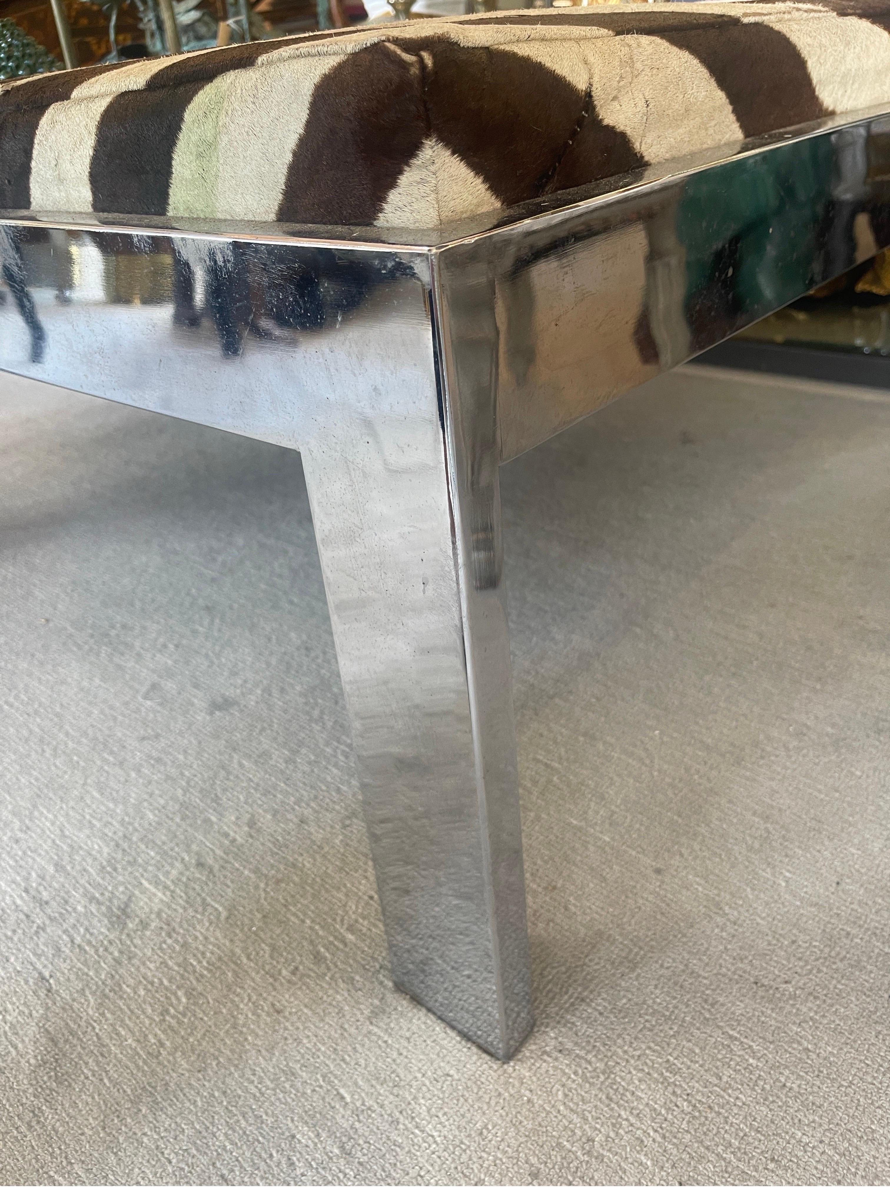 Mid century Zebra Hide and Chrome Ottoman For Sale at 1stDibs