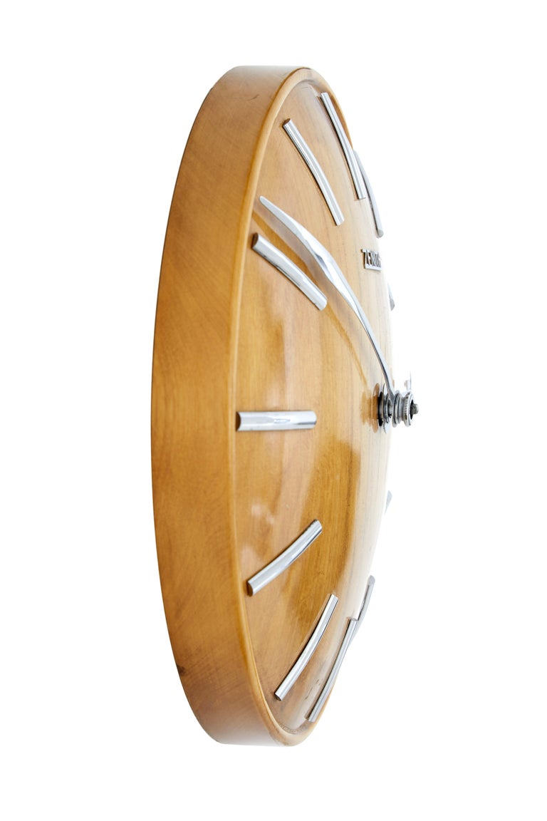 Mid-Century Zenith Oak Wall Clock at 1stDibs
