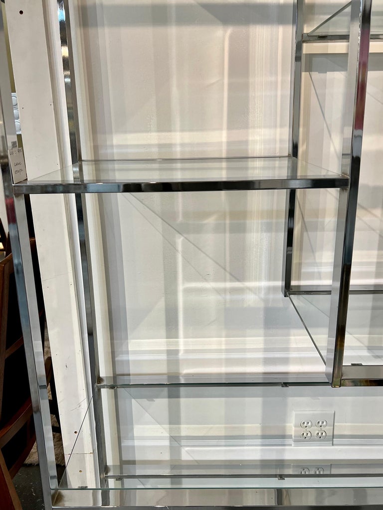 Mid Century Chrome and Glass Large Etagere Shelf DIA For Sale at 1stDibs