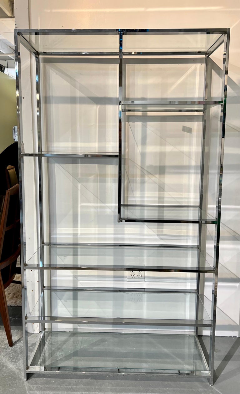 Mid Century Chrome and Glass Large Etagere Shelf DIA For Sale at 1stDibs