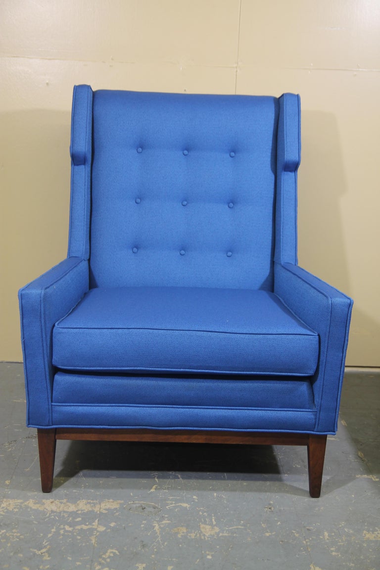 Mid-Modern Wing Back Chair and Ottoman with New Maharam Fabric at 1stDibs