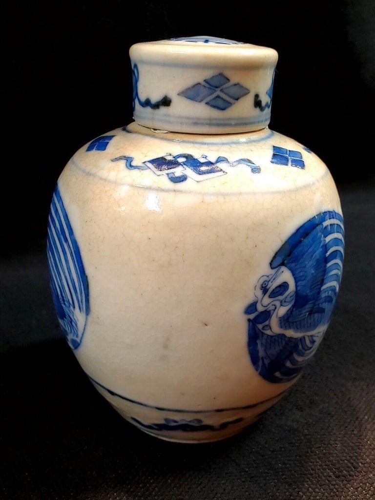 Mid-Qing Blue and White Crane and Eight Buddhist Emblems Lid Jar For ...