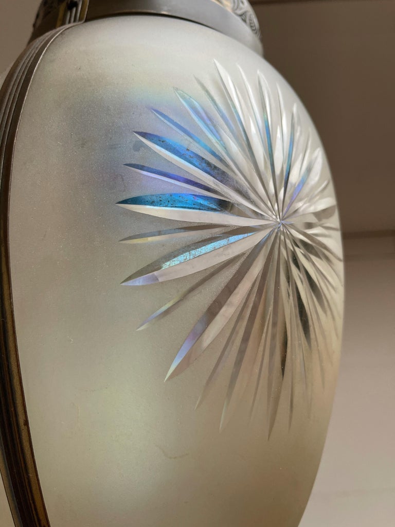 Good Size Arts and Crafts Engraved Star Glass, Brass Hall Entry Lantern ...