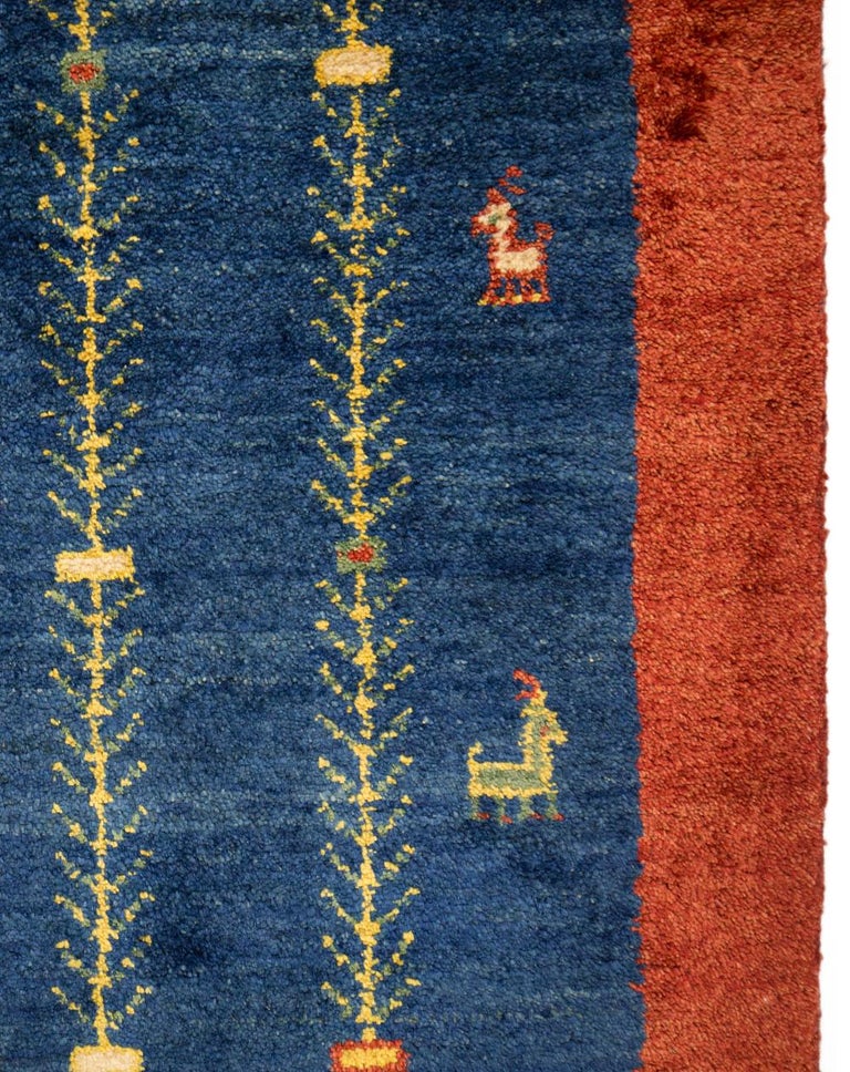 Mid-Size Indigo Blue and Red Contemporary Tribal Design Gabbeh Persian ...