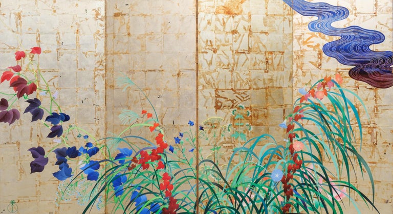 Mid-Size Japanese 6-Panel Byôbu 'Folding Screen' with Painting of ...