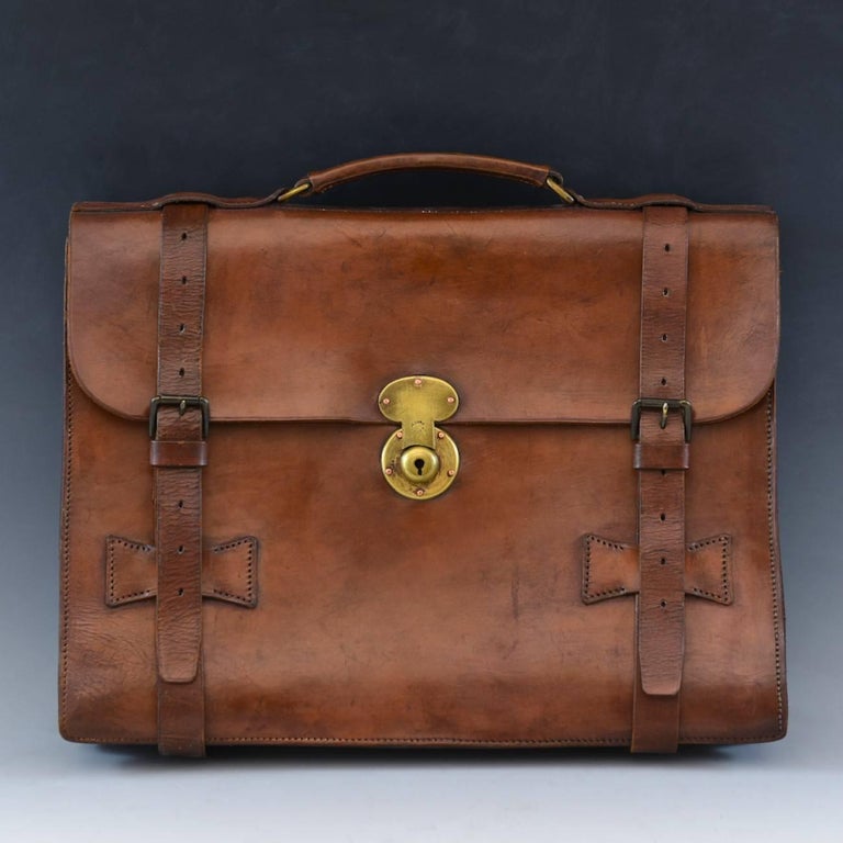 Mid Tan Leather Flap-Over Briefcase, circa 1940 at 1stDibs