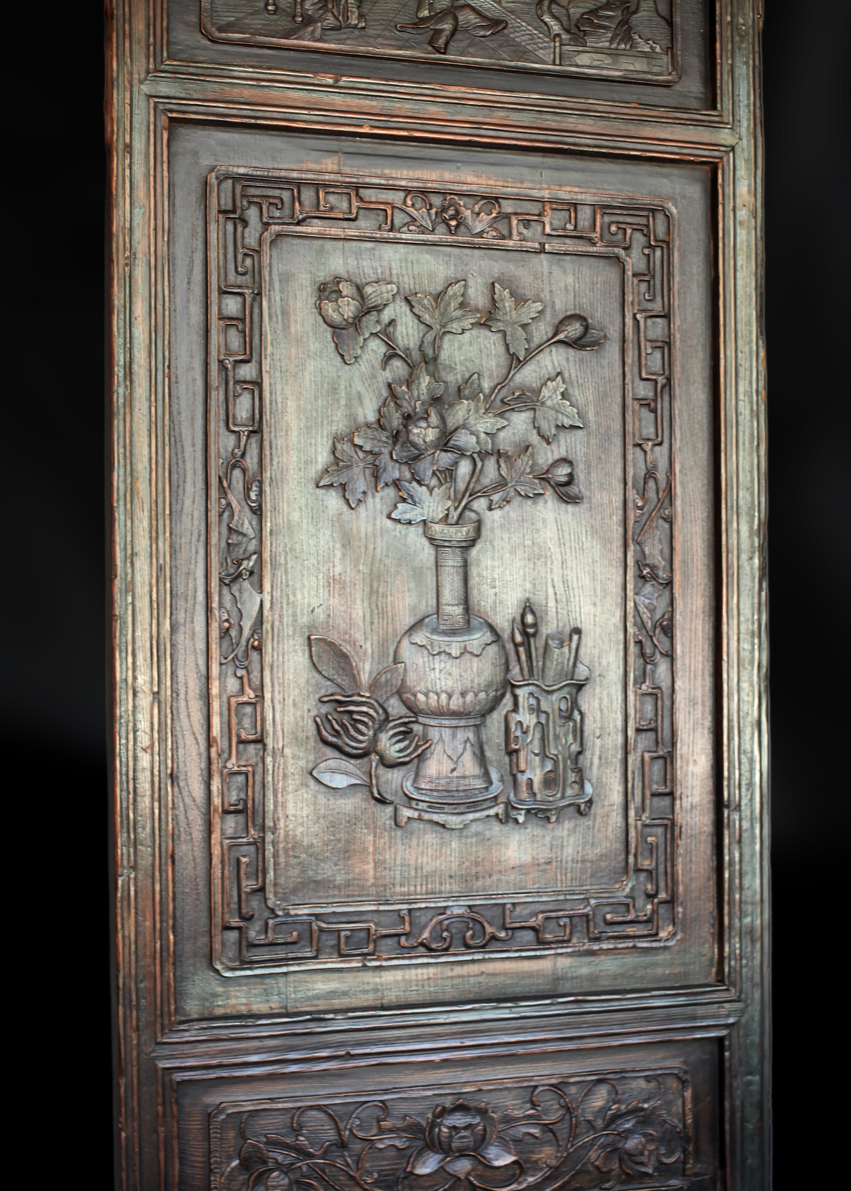 Mid To Late 20th Century Pair Of Asian Hand Carved Doors With ...