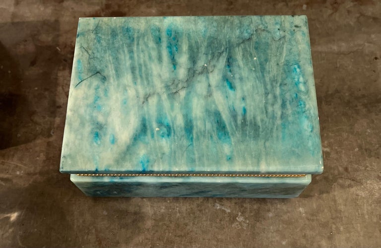 Mid-Twentieth Century Italian Teal Hinged Alabaster Box at 1stDibs