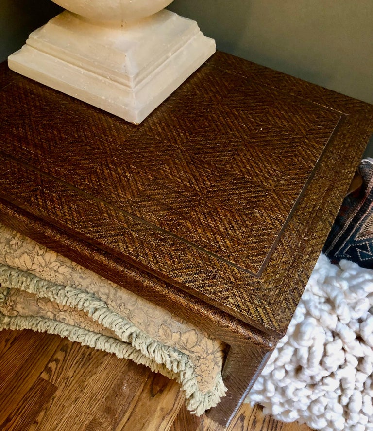 Mid Twentieth Century Woven Raffia Side Table with Brass Inlay For Sale ...