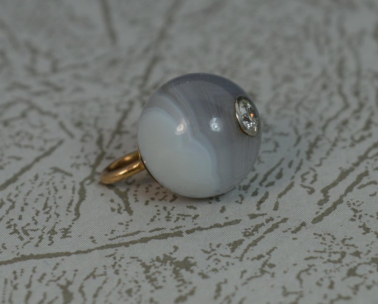 Mid-Victorian 15 Carat Gold Banded Agate Sphere with Old Cut Diamond ...