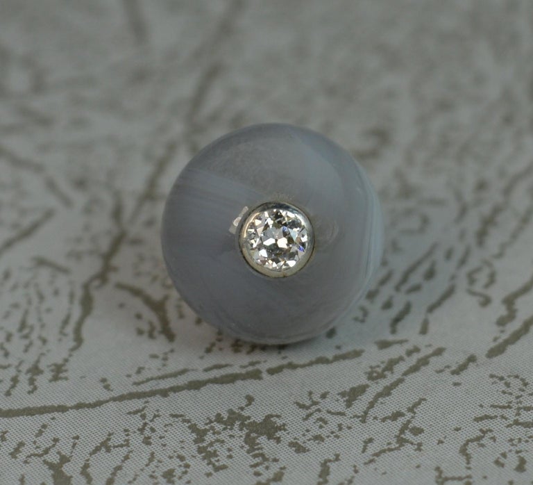 Mid-Victorian 15 Carat Gold Banded Agate Sphere with Old Cut Diamond ...
