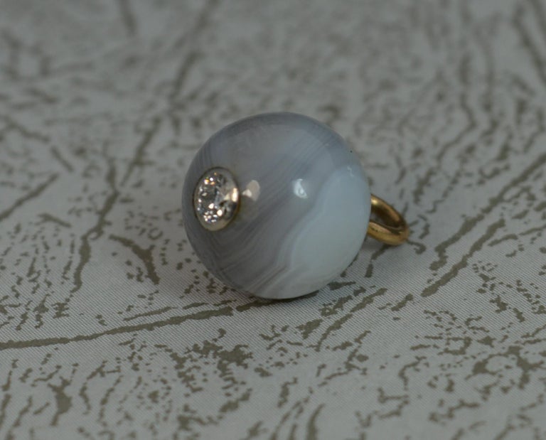 Mid-Victorian 15 Carat Gold Banded Agate Sphere with Old Cut Diamond ...