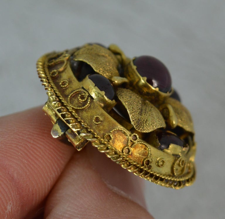 Mid Victorian 15 Karat Gold and Garnet Cabochon Brooch at 1stDibs