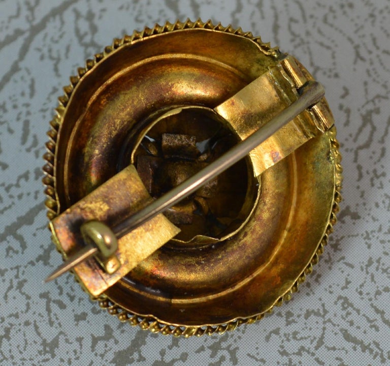 Mid Victorian 15 Karat Gold and Garnet Cabochon Brooch at 1stDibs