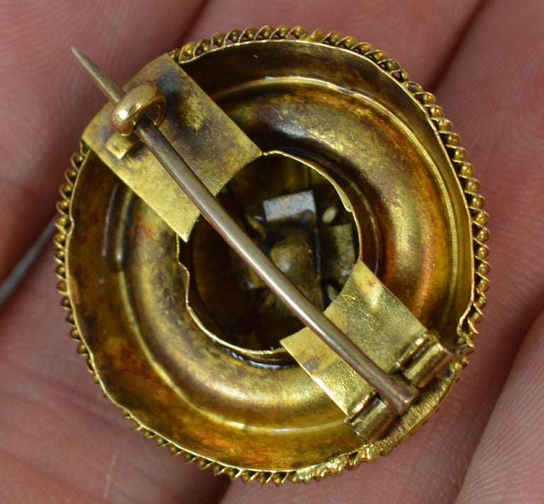 Mid Victorian 15 Karat Gold and Garnet Cabochon Brooch at 1stDibs