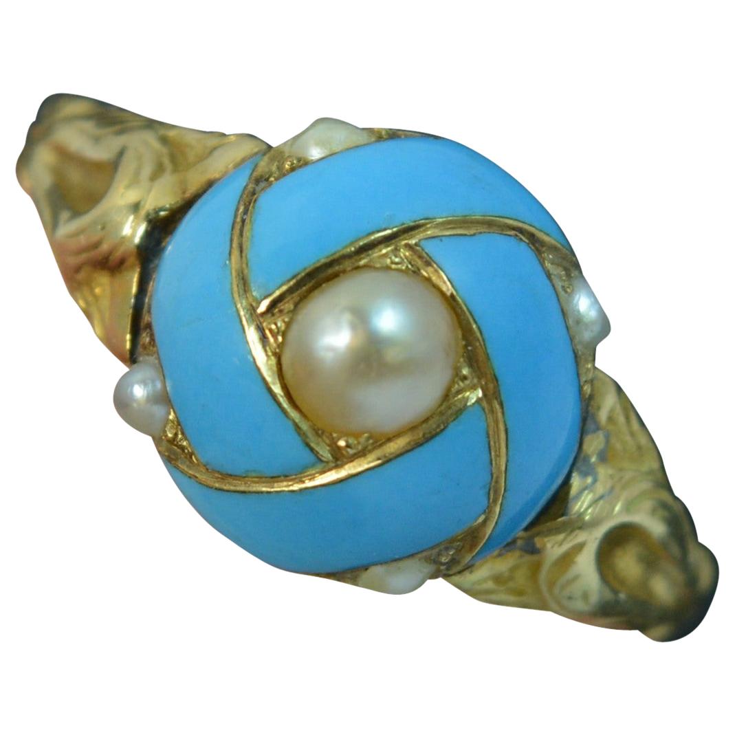 Victorian Blue Enamel Pearl Diamond Memorial Ring at 1stDibs