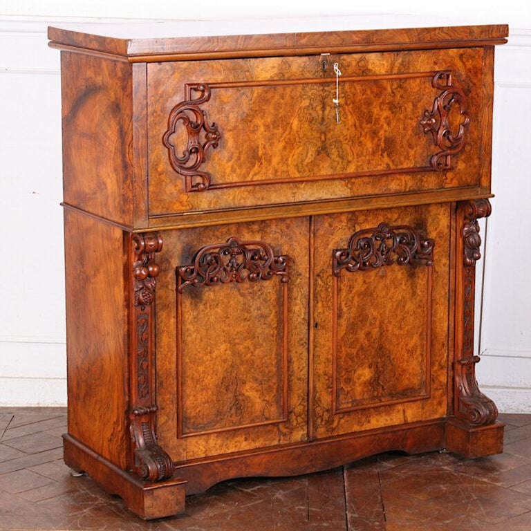 Mid-Victorian English Burl Walnut Secretary Desk Cabinet For Sale at ...