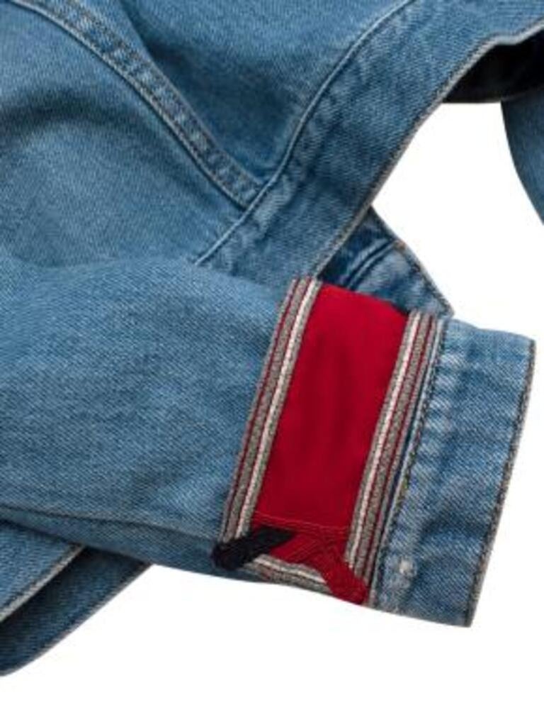 mid-wash denim and red mink jacket For Sale at 1stDibs