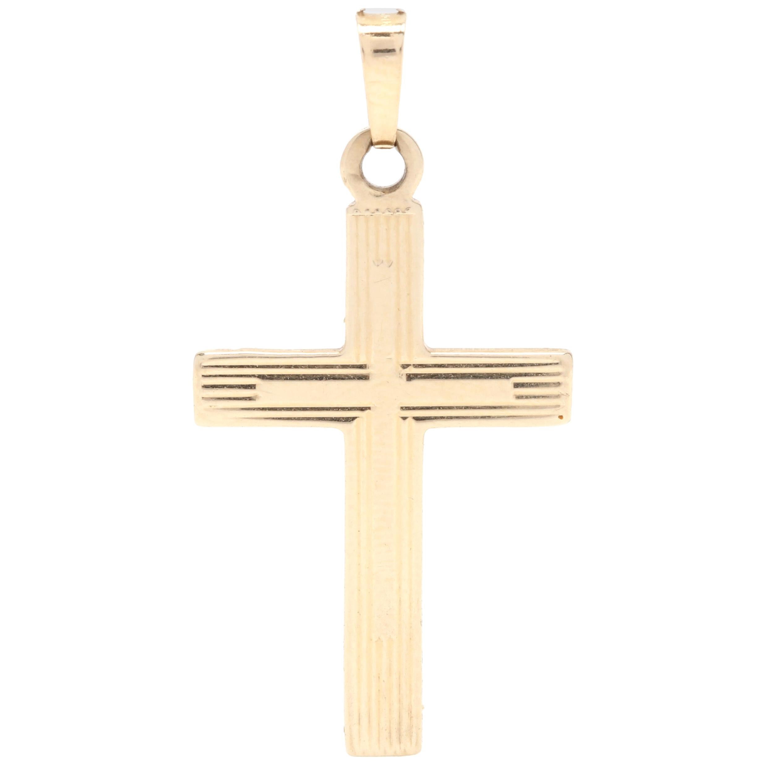 14 Karat Yellow Gold Diamond Cross Pendant at 1stDibs