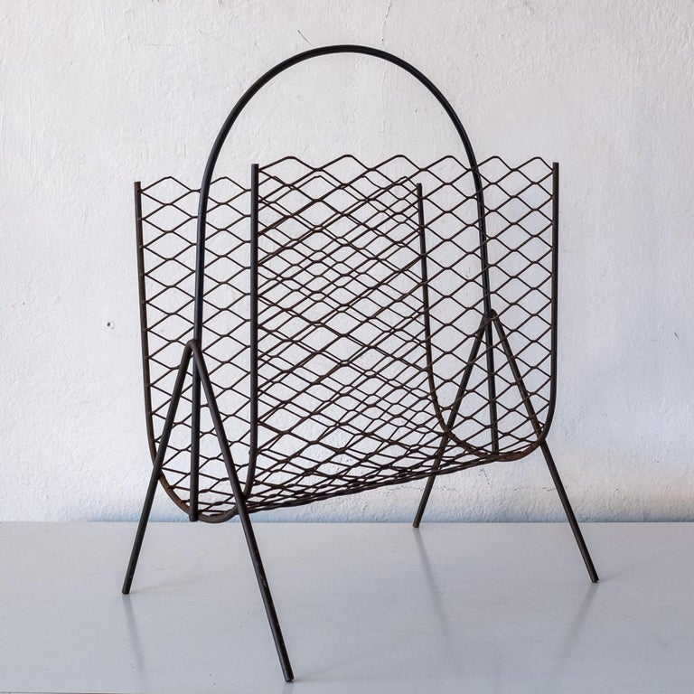 Midcentury 1940s Expanded Metal and Iron Magazine Rack For Sale at 1stDibs