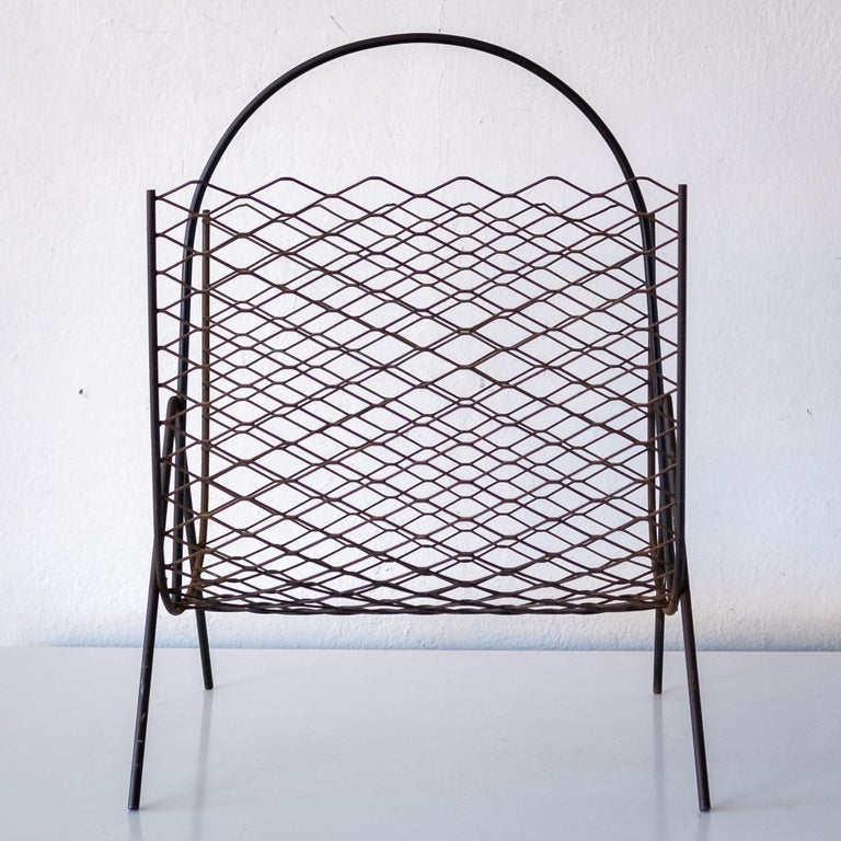 Midcentury 1940s Expanded Metal and Iron Magazine Rack For Sale at 1stDibs