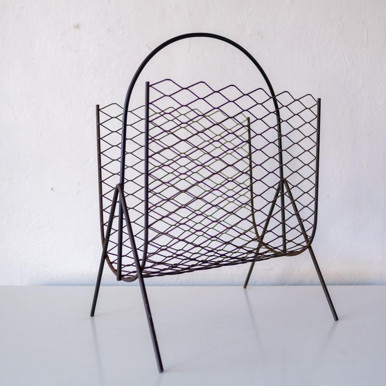 Midcentury 1940s Expanded Metal and Iron Magazine Rack For Sale at 1stDibs