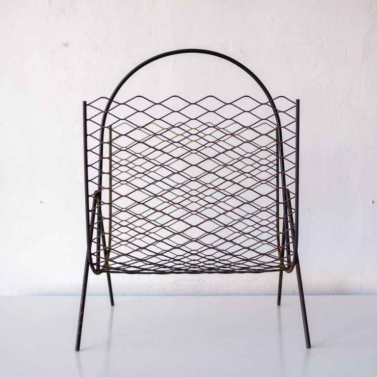 Midcentury 1940s Expanded Metal and Iron Magazine Rack For Sale at 1stDibs