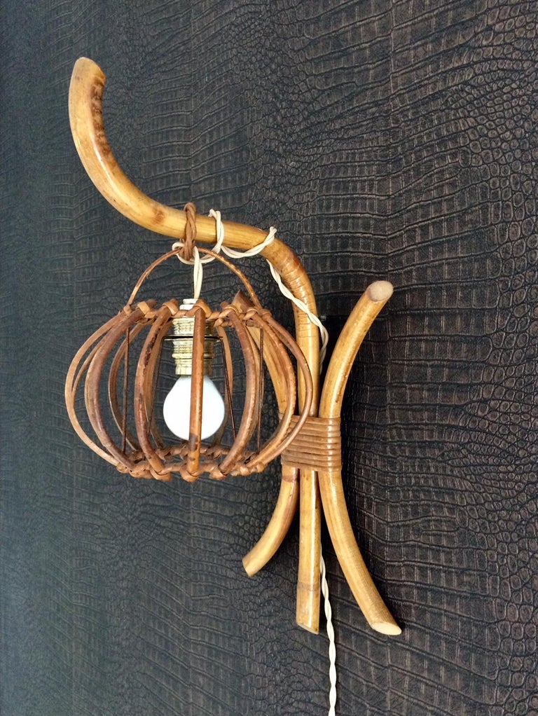 Midcentury 1960's Design Bamboo Wall Light Lamp Sconce For Sale at 1stDibs