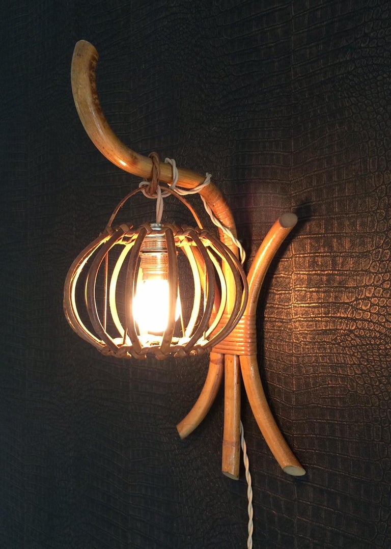 Midcentury 1960's Design Bamboo Wall Light Lamp Sconce For Sale at 1stDibs