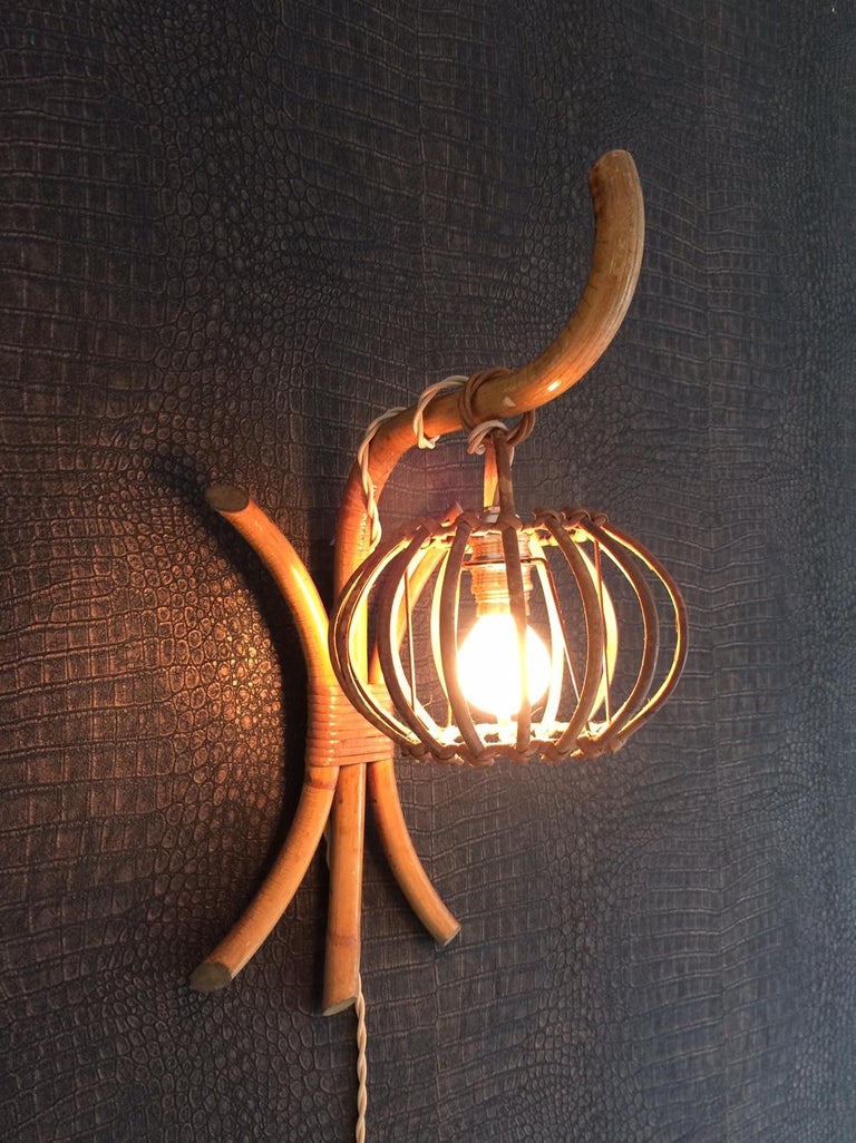 Midcentury 1960's Design Bamboo Wall Light Lamp Sconce For Sale at 1stDibs