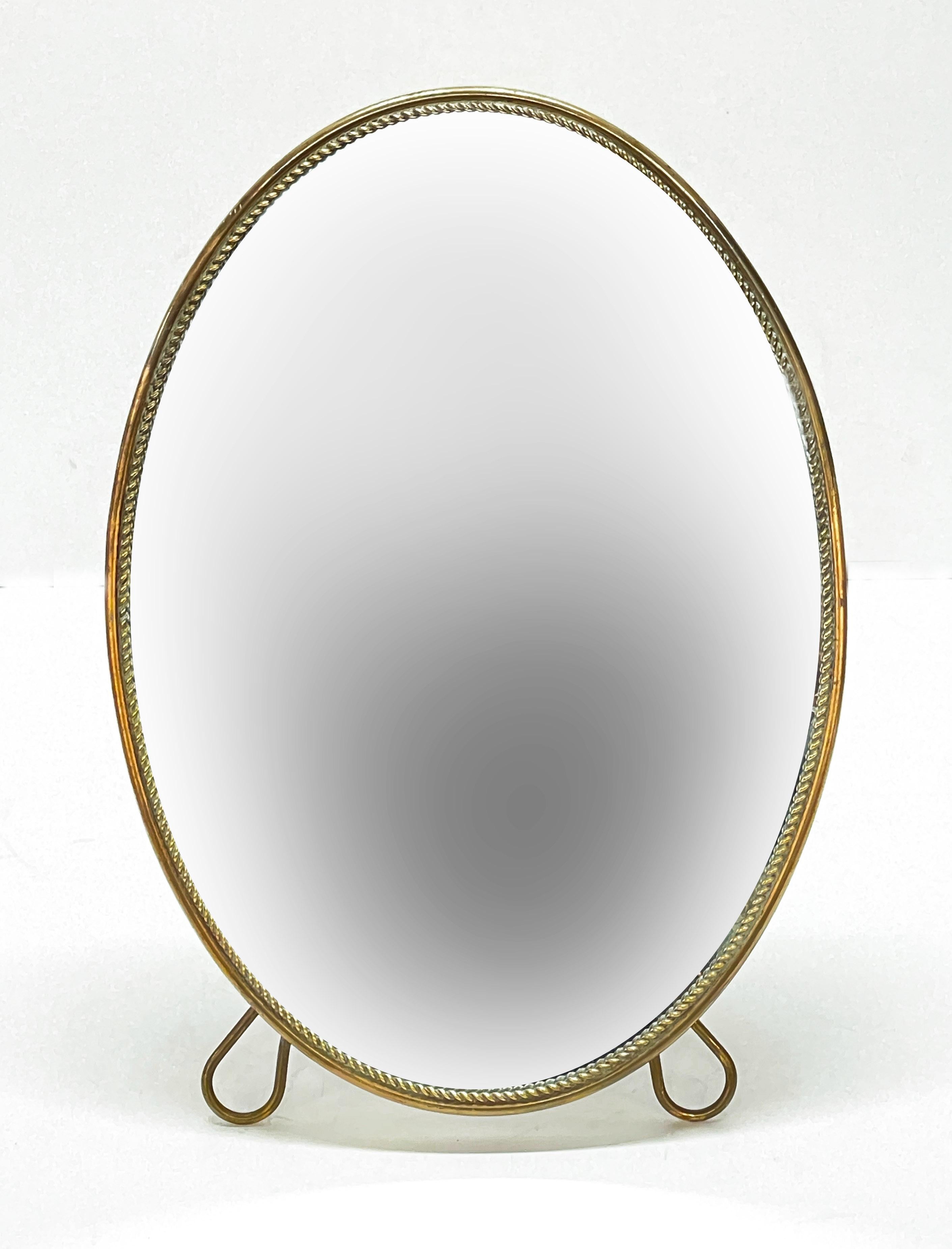 Midcentury Adjustable Vanity Italian Oval Table Mirror with Brass Frame ...