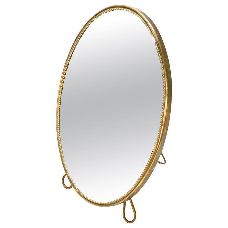 Midcentury Adjustable Vanity Italian Oval Table Mirror with Brass Frame ...