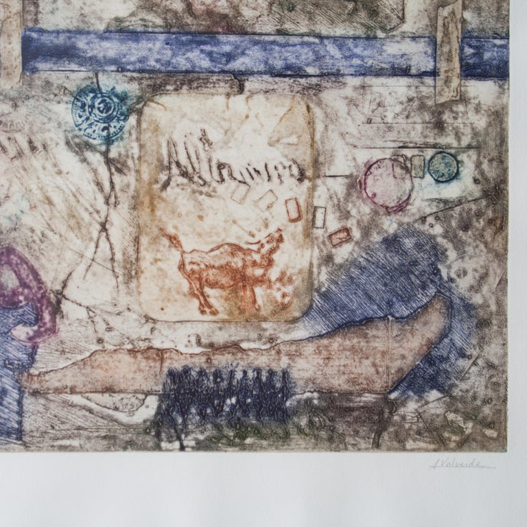 Midcentury Alberto Valverde Travieso Engraving on Paper Painting, Spain ...