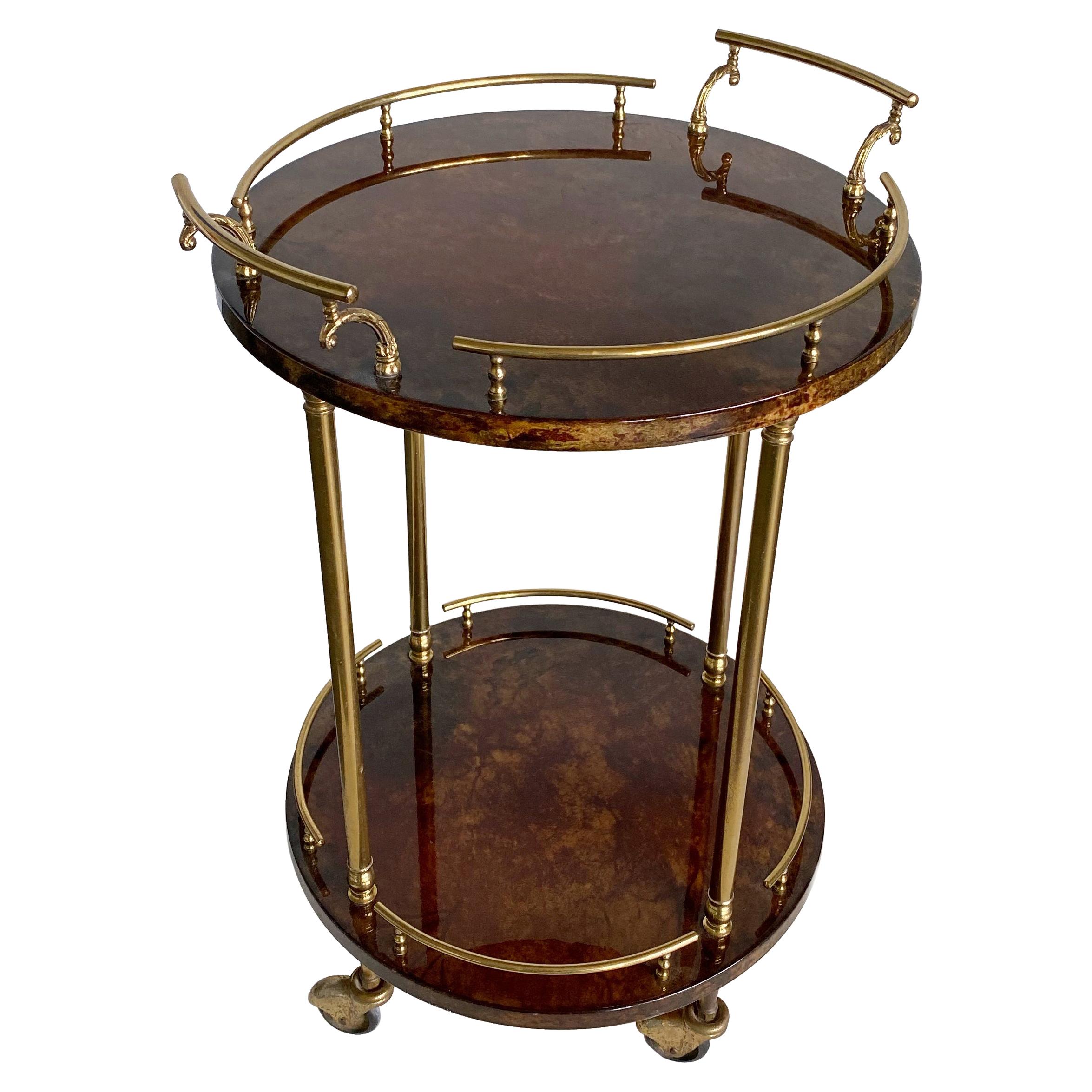 Midcentury Aldo Tura Goatskin and Brass Bar Cart, Hollywood Regency ...