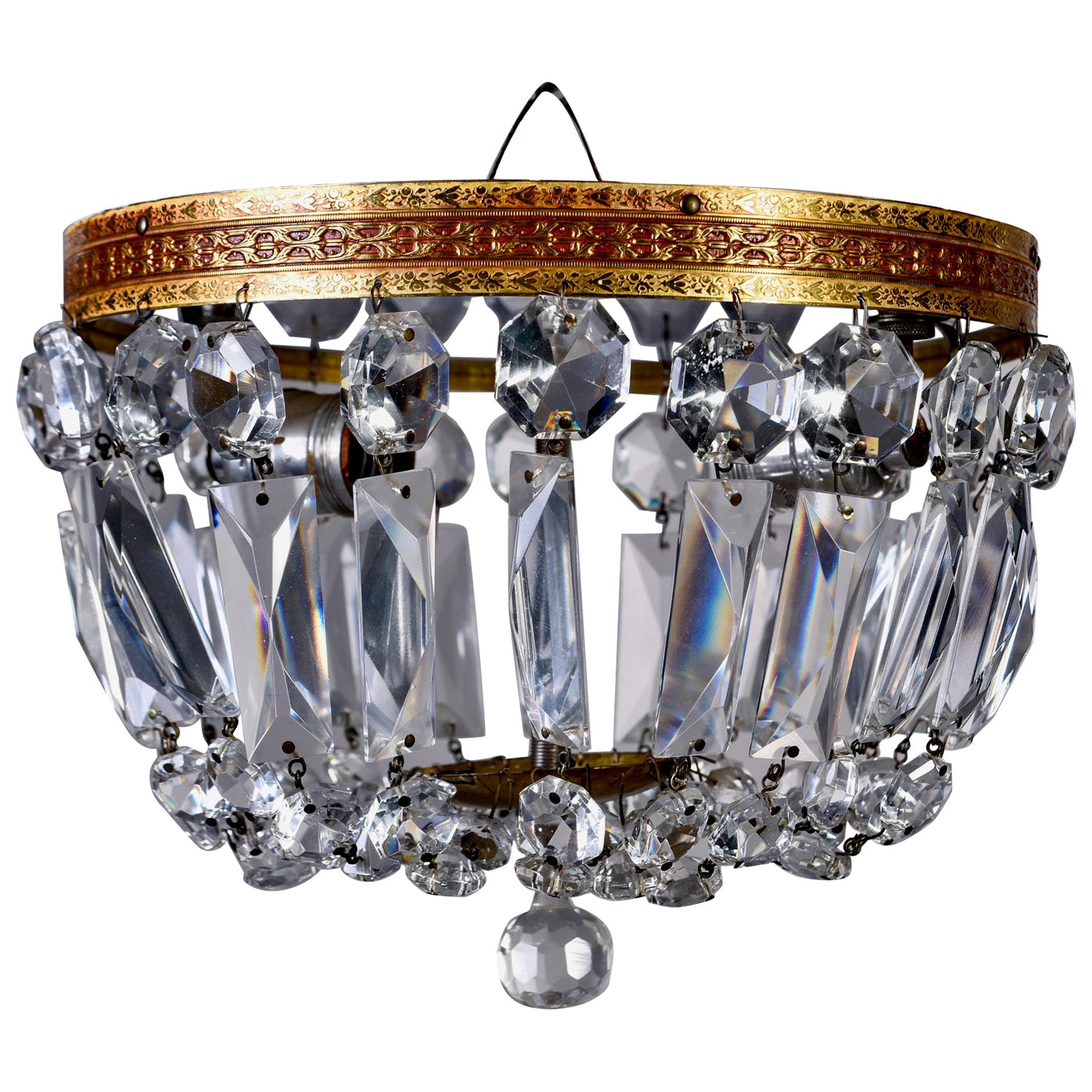 Midcentury All Crystal Flushmount Fixture at 1stDibs